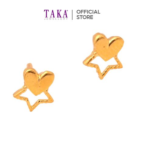 Taka Jewellery 916 Gold Earrings Starry And Heart Taka Jewellery