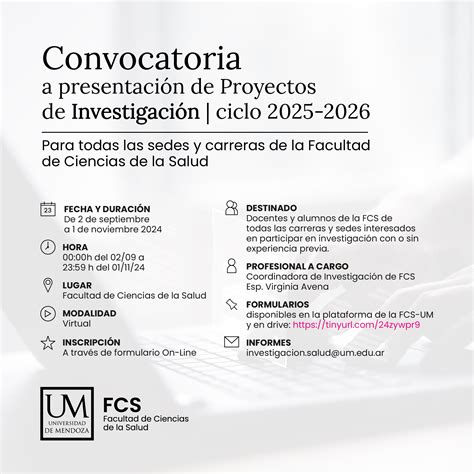 Fcs Convocatoria Abierta Para Proyectos De Investigación Ciclo 202526 Universidad De Mendoza