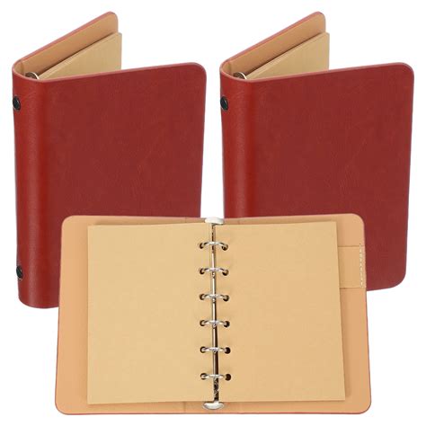 Uxcell 6 Ring Binder Cover 2 Pack A7 Kraft Leather Notebook Binder Mini Refillable Loose Leaf