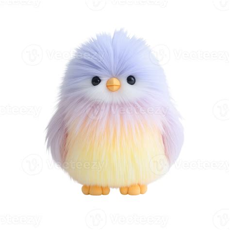 Cute And Colorful Fluffy Bird Toy With Pastel Feathers And Eyes