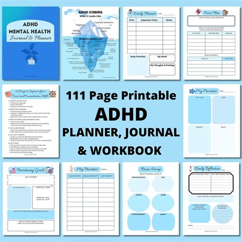 Adhd Planner Printable Adhd Workbook And Journal Cbt Anxiety