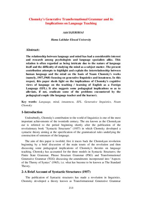 Pdf Chomskys Generative Transformational Grammar And Its