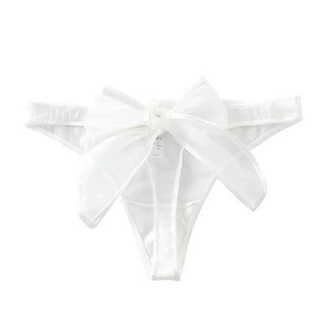 Uaang Ultra Thin Breathable Solid Color New Satin Bow Ribbon Thong Sexy
