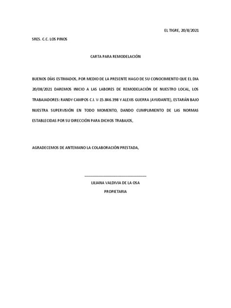 Carta De Remodelacion Pdf
