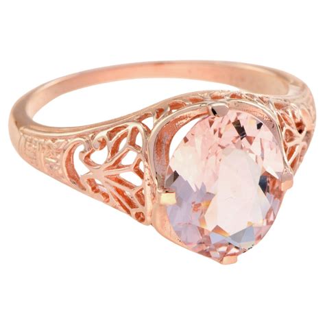 Oval Shaped Morganite And Diamond Halo Vintage Style Ring In 9k Rose