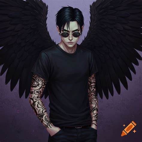 Emo Anime Girl With Black Wings Red Eyes Demon Tail And Horns On Craiyon