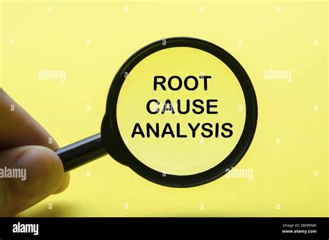 Hand Holding Magnifying With Root Cause Analysis Text On Yellow