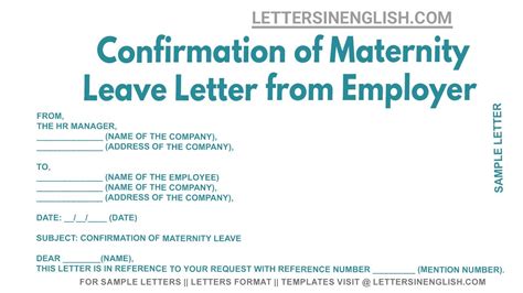 Confirmation Of Maternity Leave Letter From Employer Letter For