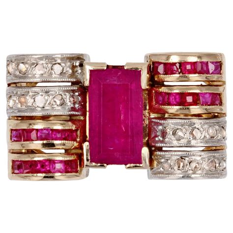 1940s Synthetic Rubies Diamonds 18 Karat Rose Gold Asymmetrical Tank