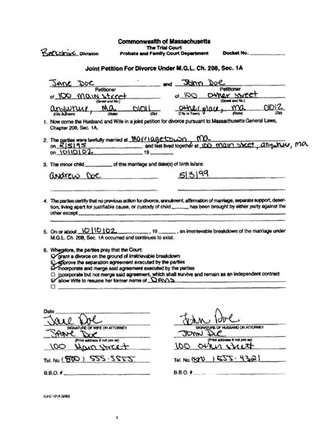Joint Petition For Divorce Sample Pdf