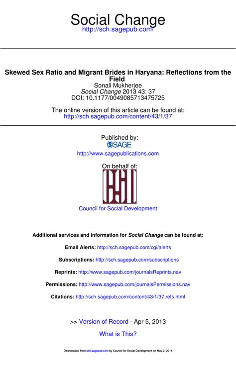 Pdf Skewed Sex Ratio And Migrant Brides In Haryana Reflections From