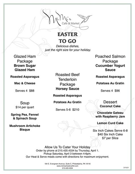 Easter To Menu From Mimis Cafe And Market Chestnut Hill