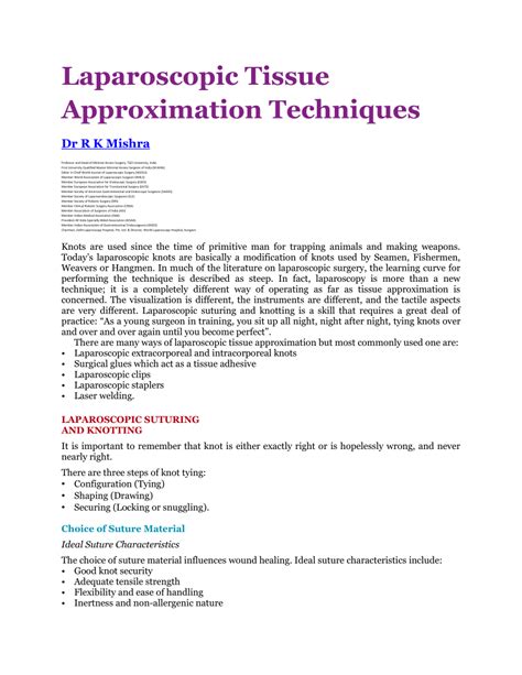 Pdf Laparoscopic Tissue Approximation Techniques