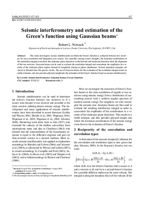 Pdf Seismic Interferometry And Estimation Of The Greens Function Using Gaussian Beams