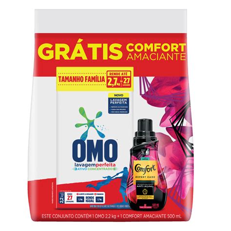 Kit Lava Roupas Em Pó Lavagem Perfeita Omo 2 2kg Grátis Amaciante