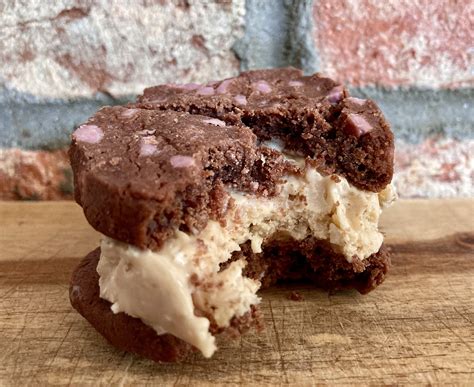 Ruby Chocolate Ice Cream With Coconut And Walnuts Sandwiched By Ruby Chocolate World Peace