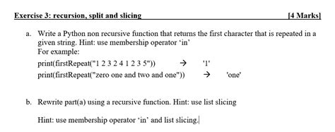 Solved Exercise Recursion Split And Slicing Marks A Chegg