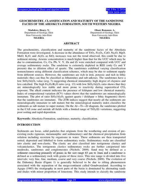 Geochemistry Classification And Maturity Of The Sandstone Facies Of The Abeokuta Fm Sw Nigeria