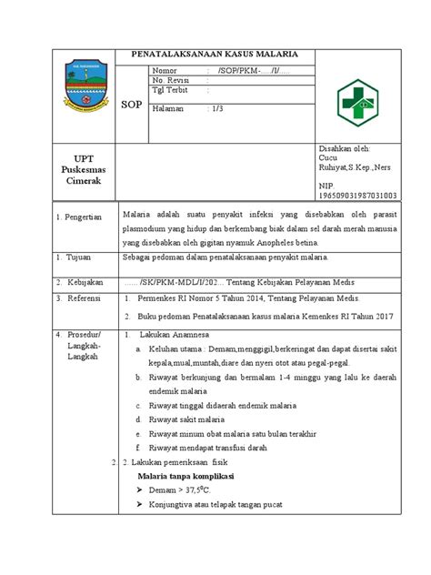 Penatalaksanaan Malaria Pdf