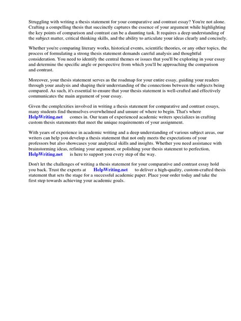Thesis Statement For Comparative And Contrast Essays Pdf Essays Thought