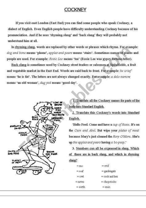 Cockney Dialect Tasks And Keys Esl Worksheet By Alina Sergeevna