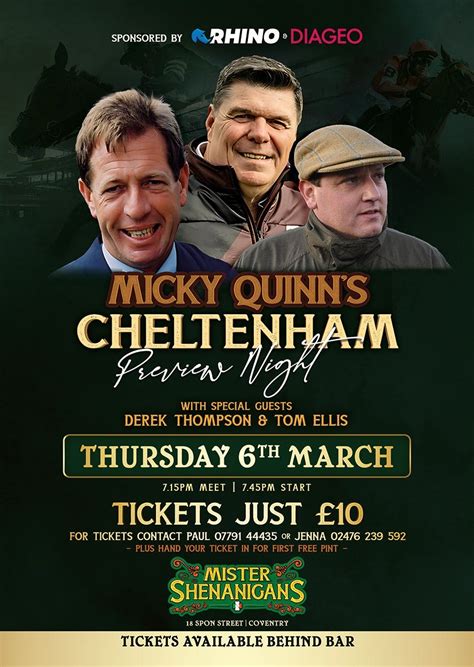 Micky Quinns Cheltenham Preview Night At Mister Shenanigans Coventry Coventry On 6th Mar Fatsoma