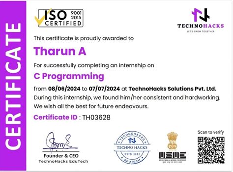 Tharun A On Linkedin Internship Technohacksedutech Cprogramming