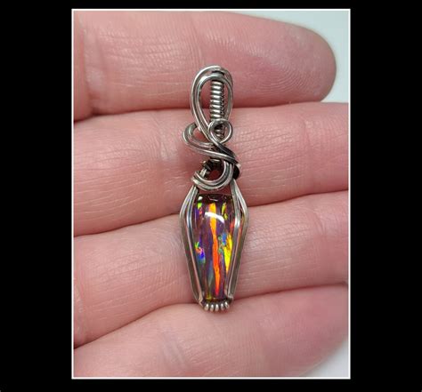 Mini Aurora Opal Coffin Pendant In Solid Sterling Silver Etsy