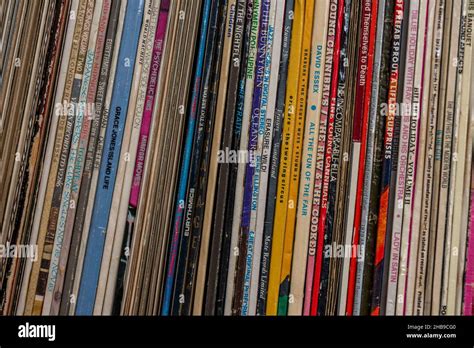 Close Up Of Vinyl Long Playing Records From The 1970s And 1980s Lps