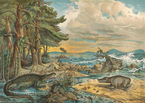 1878 Dinosaur Print Triassic Period Antique Paleoart Dinosaur