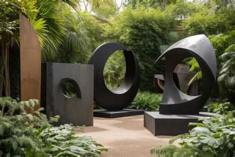 Premium Photo Modern Sculpture Garden With Abstract And Geometric