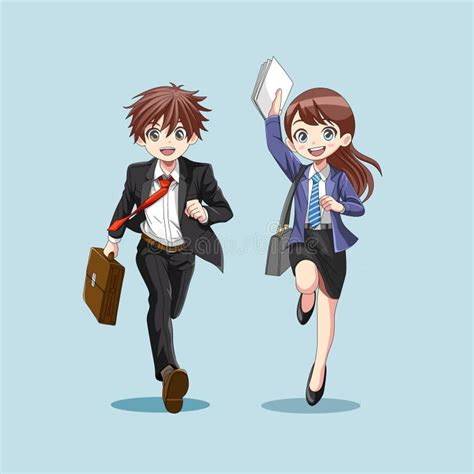 Chibi Businessman And Woman Running Stock Vector Illustration Of Character Male 330387012
