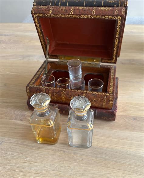 Very Cool French Early 1900s Stack Of Leather Books Tantalus Liquor