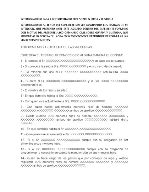 Interrogatorio Testigos F1 Interrogatorio Para Juicio Ordinario Civil