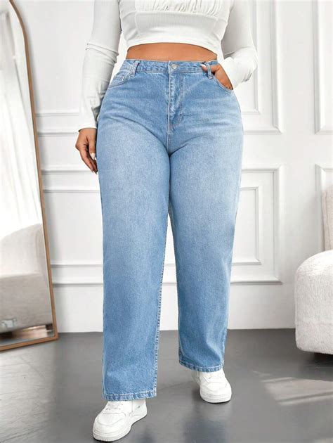 Eurmuse Plus Size High Waist Straight Leg Jeans Shein Usa