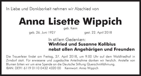 Traueranzeigen Von Anna Lisette Wippich Trauer Nn De