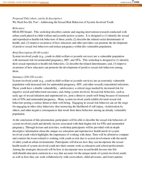 Pdf We Need Sex Ed Too Addressing The Sexual Risk Behaviors Of