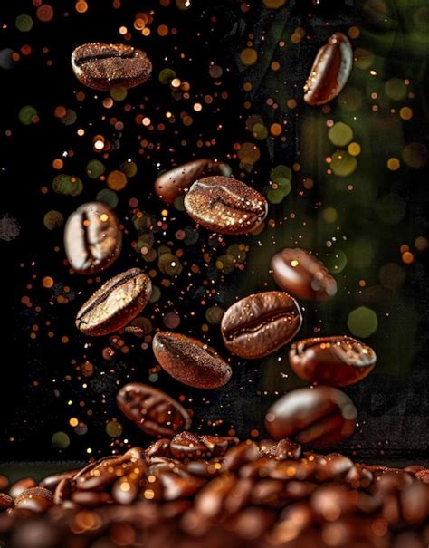 Premium Photo A Close Up Of Coffee Beans Falling From The Sky