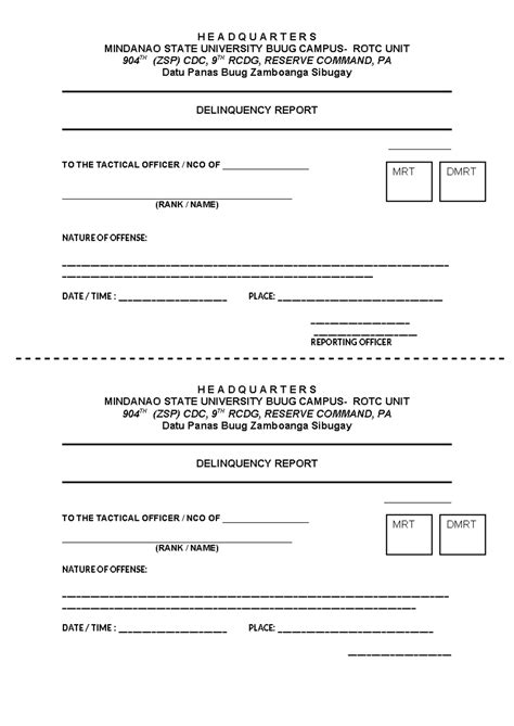 Delinquency Report 2 H E A D Q U A R T E R S Mindanao State University Buug Campus Rotc Unit