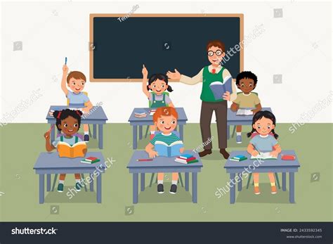 Young Male Teacher Teaching Students Classroom Stock Vector Royalty