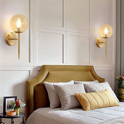 Luxury Wall Lamp With Glass Globe Amber Side Lamps Bedroom Wall
