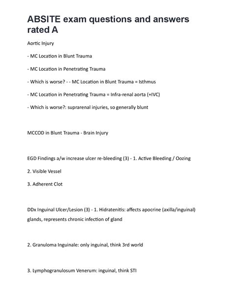 Absite Exam Questions And Answers A Comprehensive Review Of Key