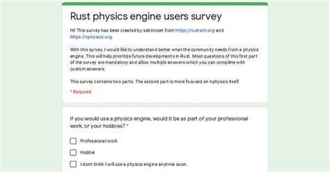 Survey What Do You Need From A Physics Engine In Rust Here Is A