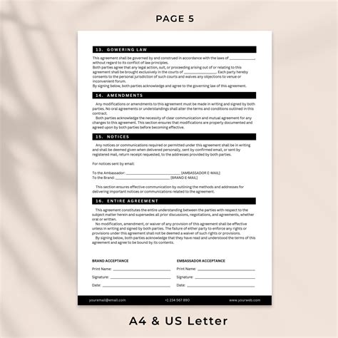 Editable Influencer Agreement Template Brand Ambassador Contract Form