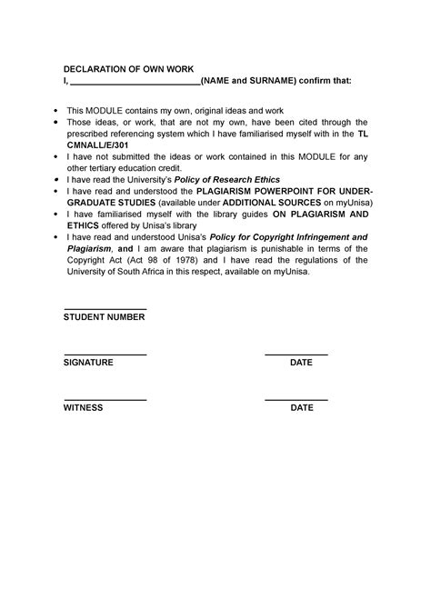 Declaration Of Own Work Declaration Of Own Work I