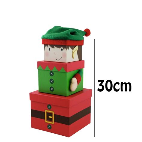 3 Small Stacking Nest T Present Boxes Xmas Christmas Eve Characters And Bunting Ebay