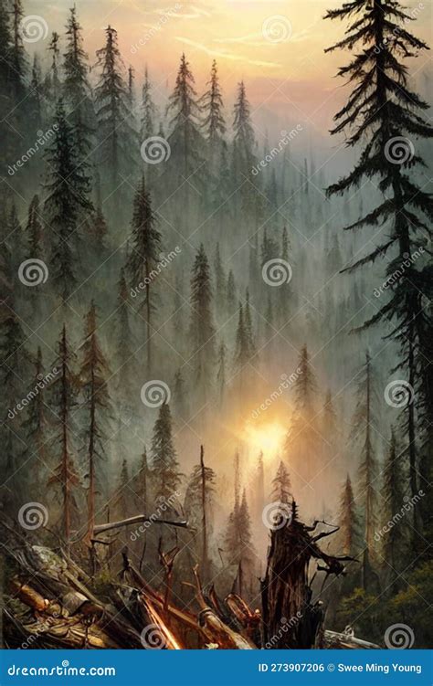 Deforestation Landscape With Trees Illustration