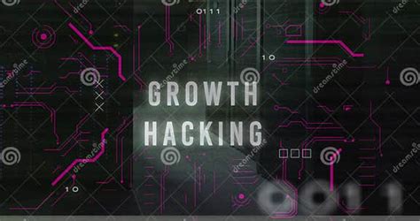 Image Of Growth Hacking And Binary Codes Against Server Room In