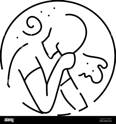 Nausea Vomiting Disease Symptom Line Icon Vector Illustration Stock