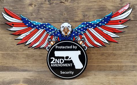 American Flag Flying Eagle Protected By 2nd Amendment Steel Sign Garage Art™